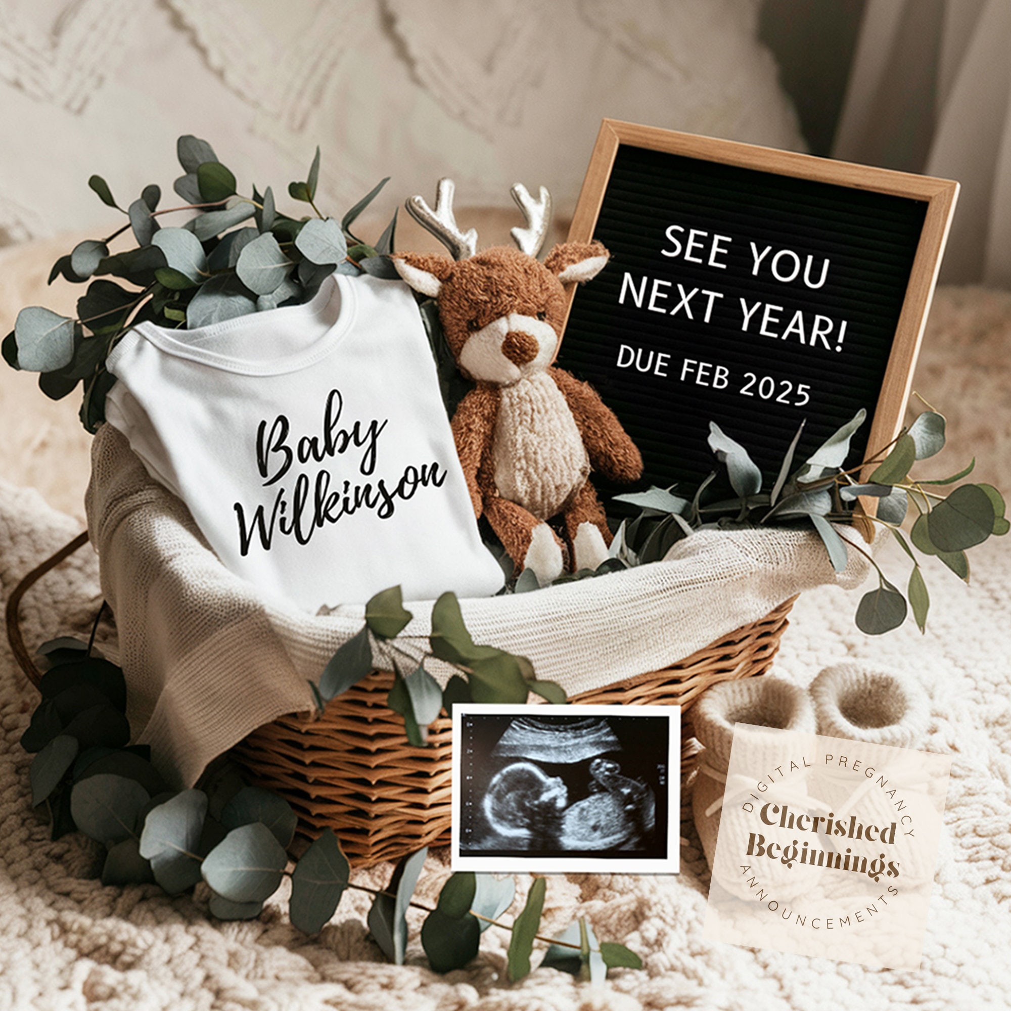 Digital Pregnancy Announcement See You Next Year 2025 Baby for Social ...