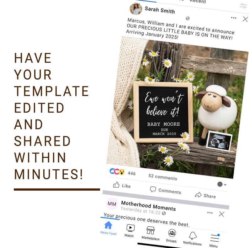 Farm Baby Digital Pregnancy Announcement for Social Media, Sheep ...