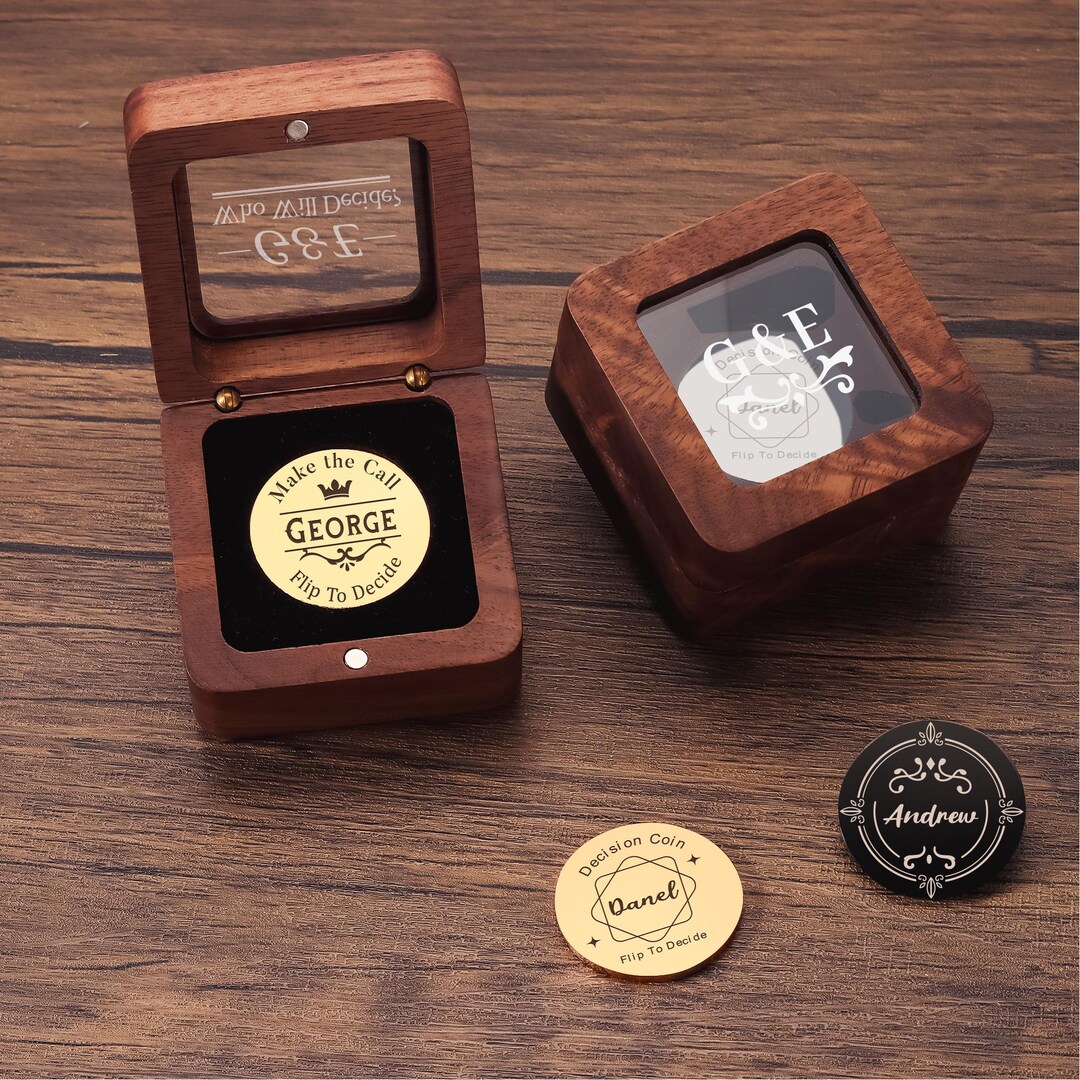 Personalized Coin With Wooden Box - Custom Flip Coin for Couples ...
