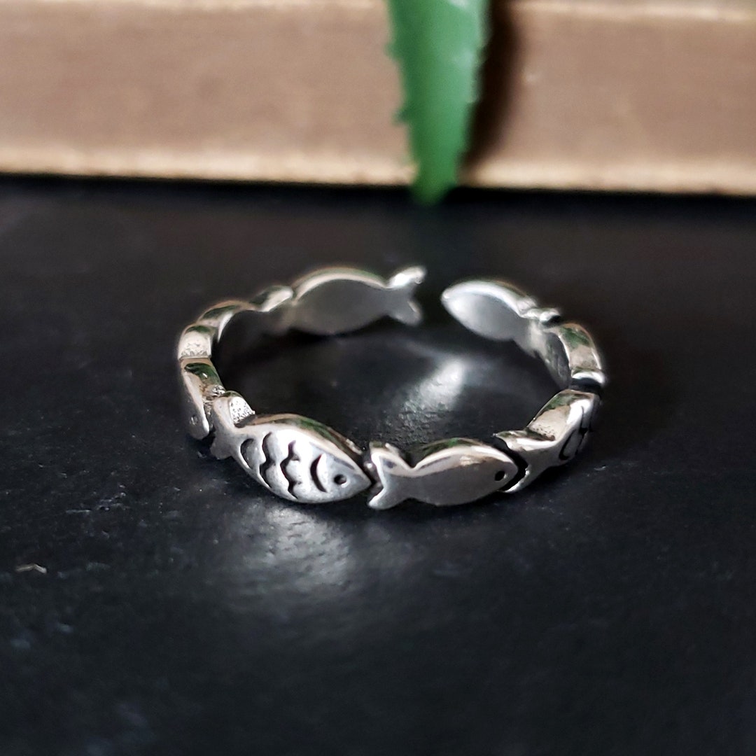 Silver Fish Thin Band Ring, Swimming Fish Band Ring, Fish Ring, Sea ...