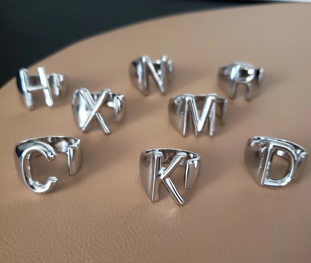 Initial Rings, Silver Couple Matching Ring Adjustable Silver Ring A Z ...