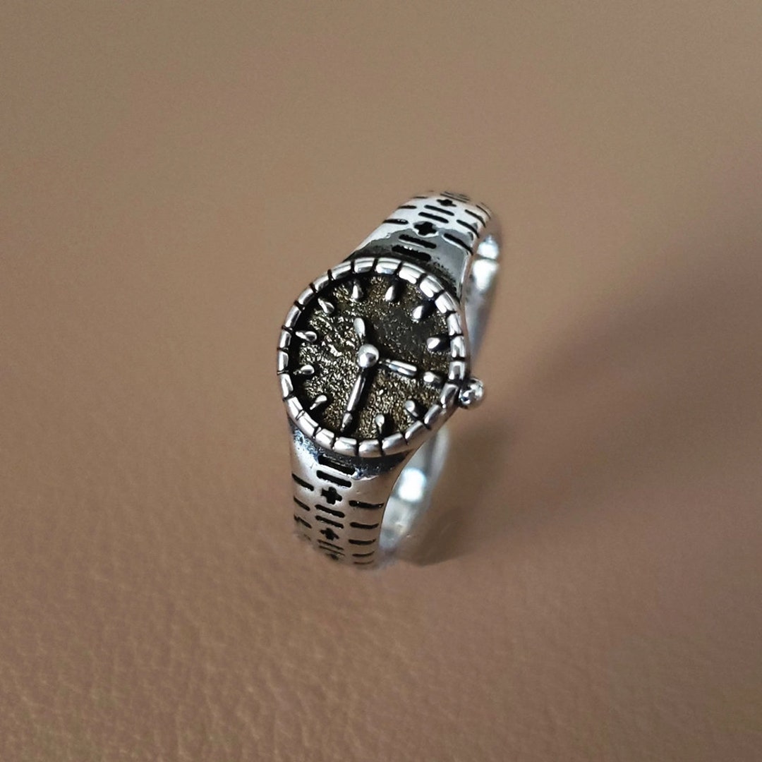 Vintage Watch Design Ring, Silver Watch Design Band Ring Industry ...