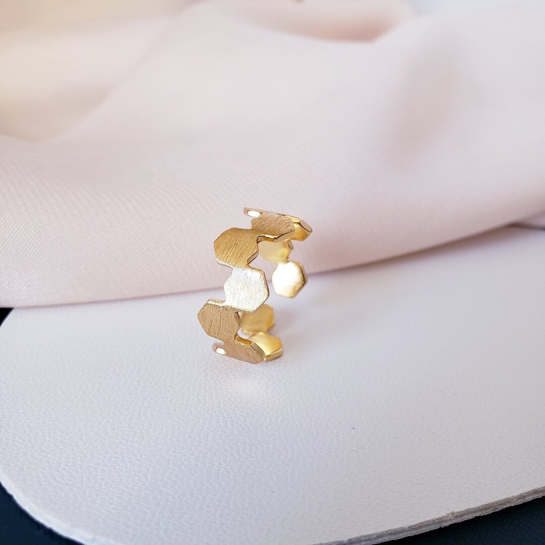 Geometric Hexagon Splicing Wire Drawing Silver Ring, Unique Design ...