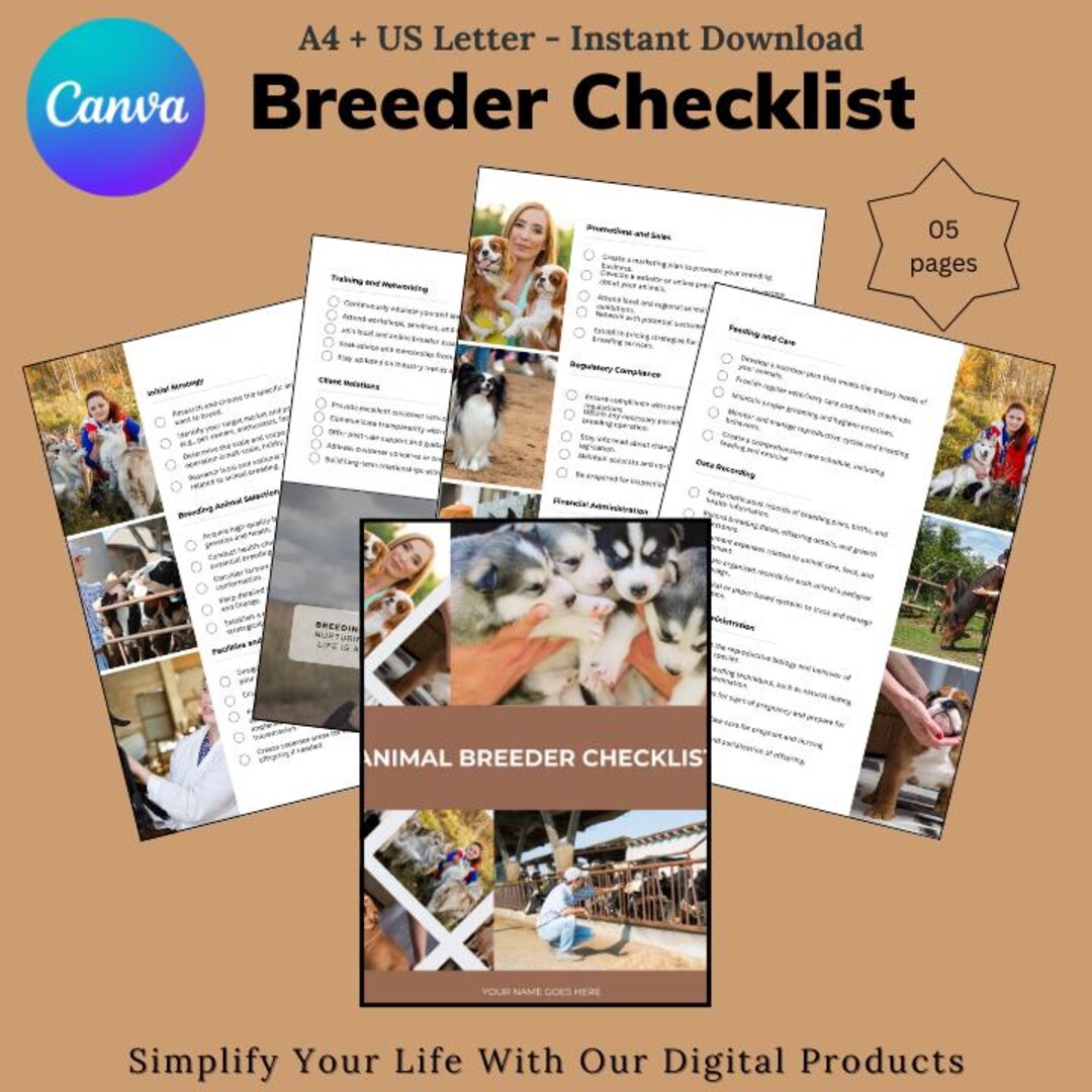 Dog Breeding Checklist, Animal Breeder Checklist, Dog Grooming Pack ...