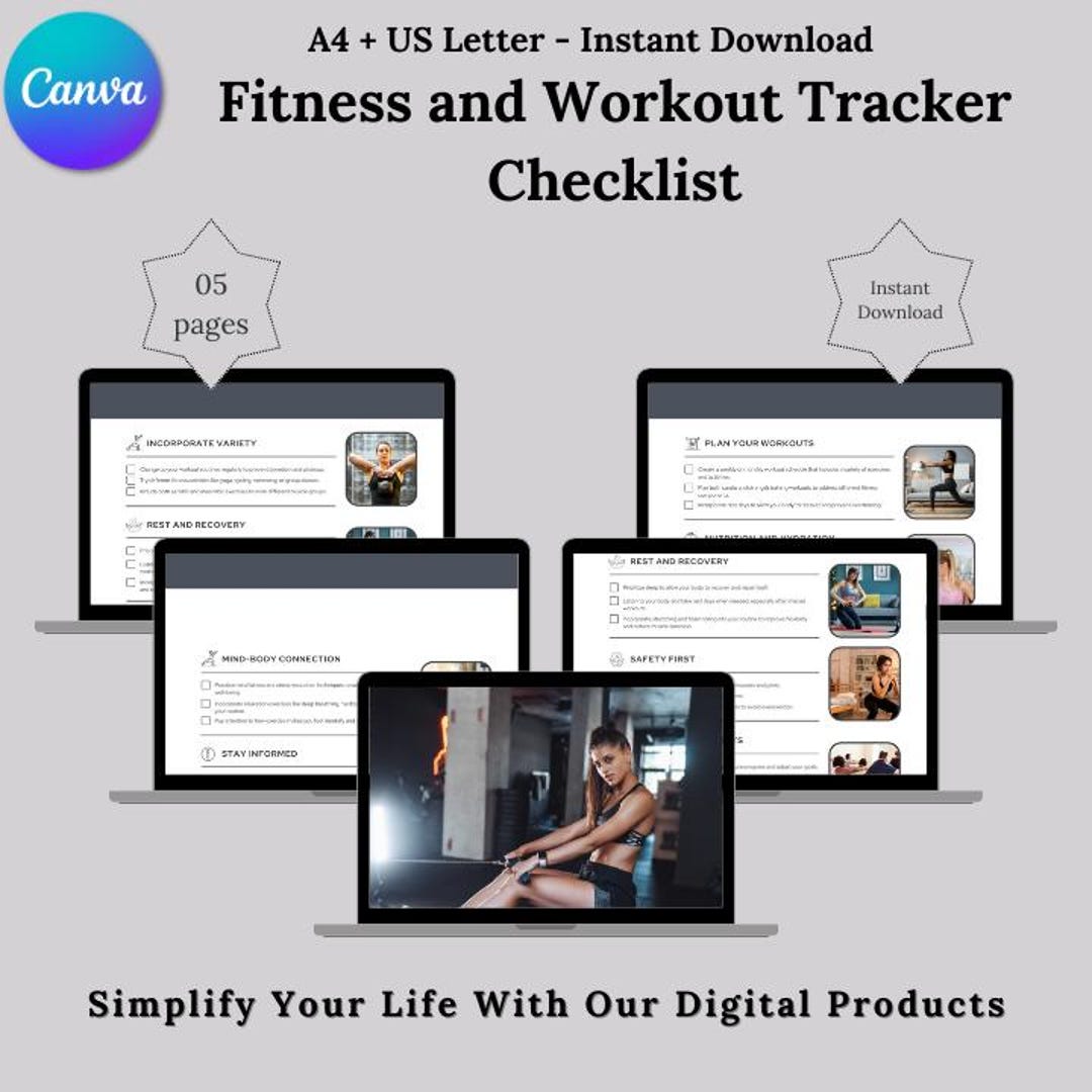 Fitness Workout Checklist, Fitness Challenge Tracker, Health and ...