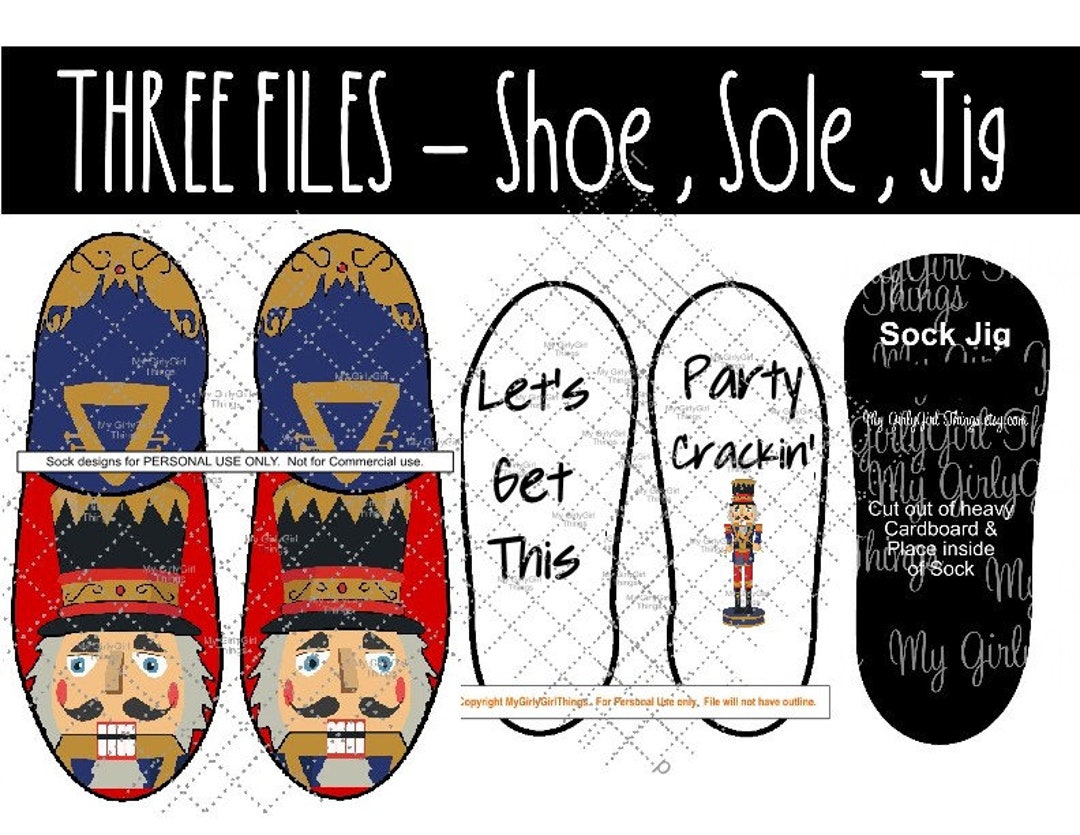Nutcracker Bundle Christmas Slipper Sock PNG Sublimation Digital Download, Free Sock Jig ...