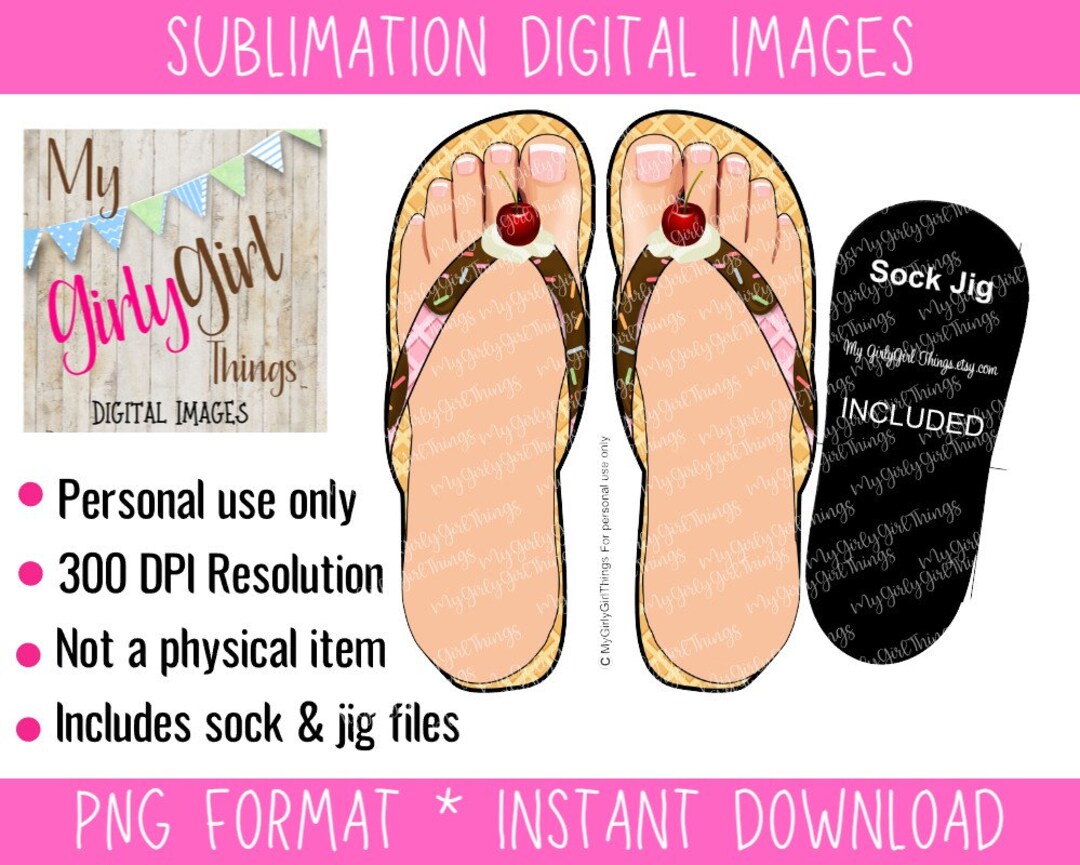 Ice Cream Flip Flop Sock Sublimation Designs Downloads Digital, Sock ...