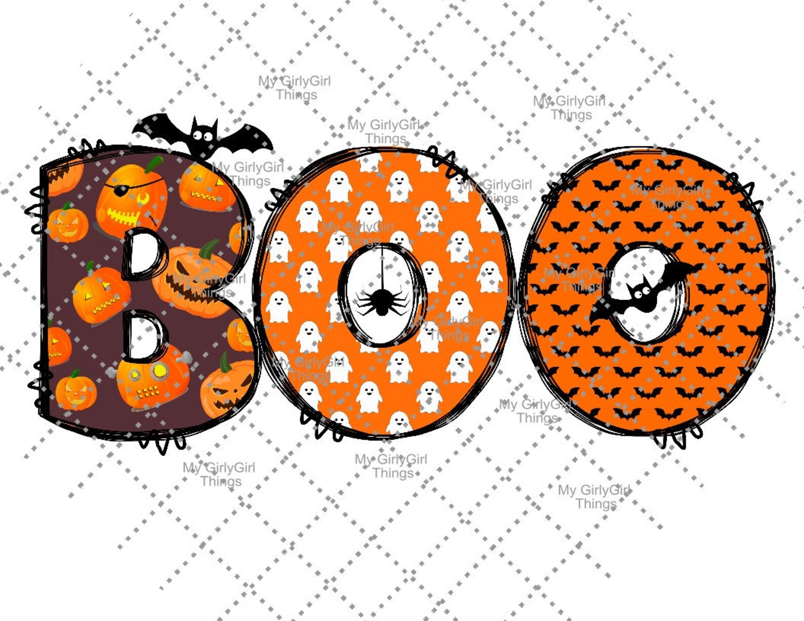 Boo png digital Halloween Doodle letras sublimación imagen - Etsy España