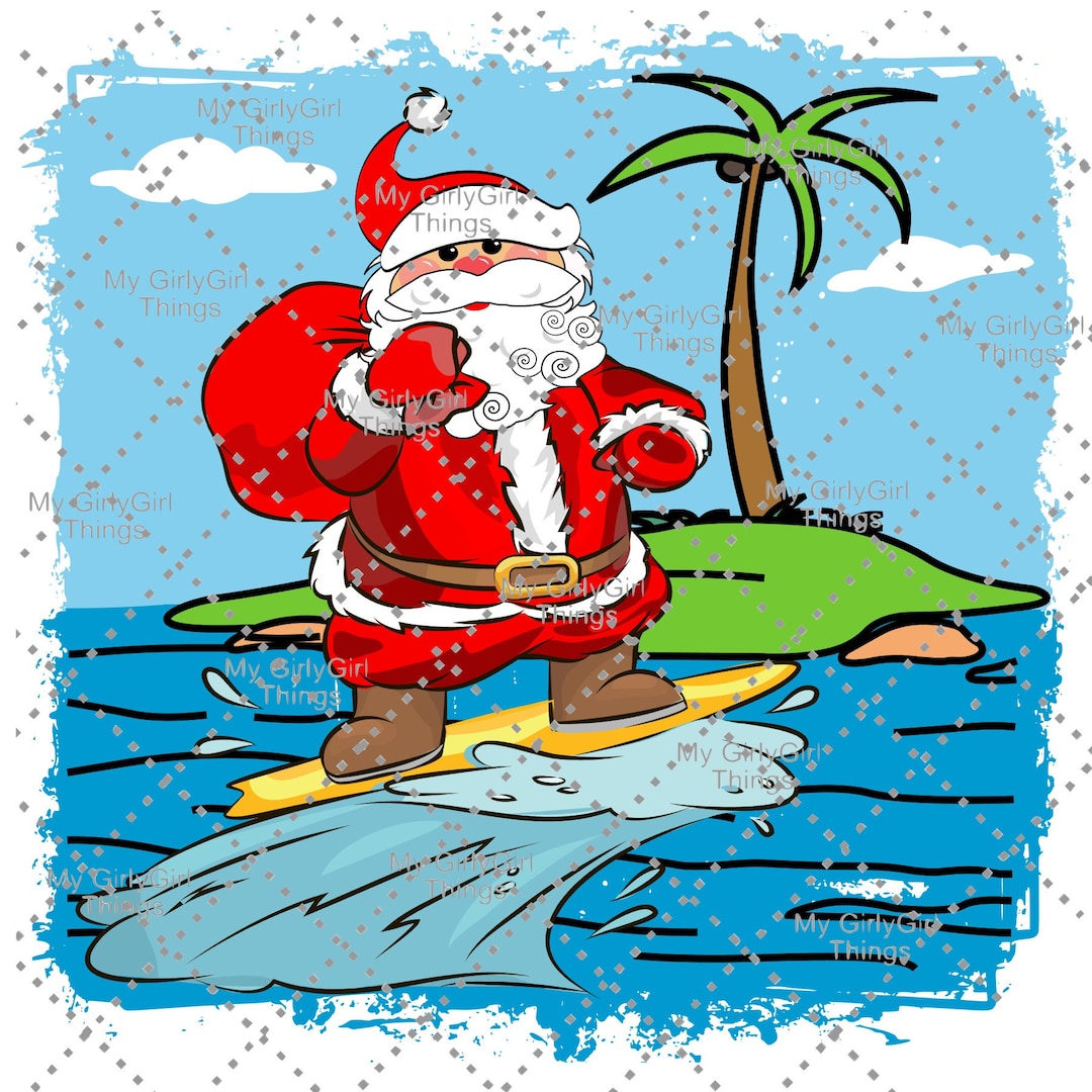 Surfing Santa Island Christmas Digital Image, Png, Jpg, Oh What Fun It ...