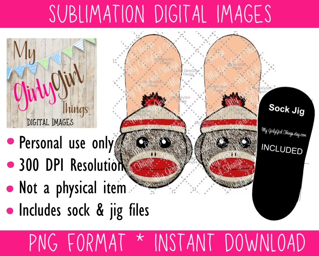 Sock Monkey Sublimation Digital Download for Socks - Etsy