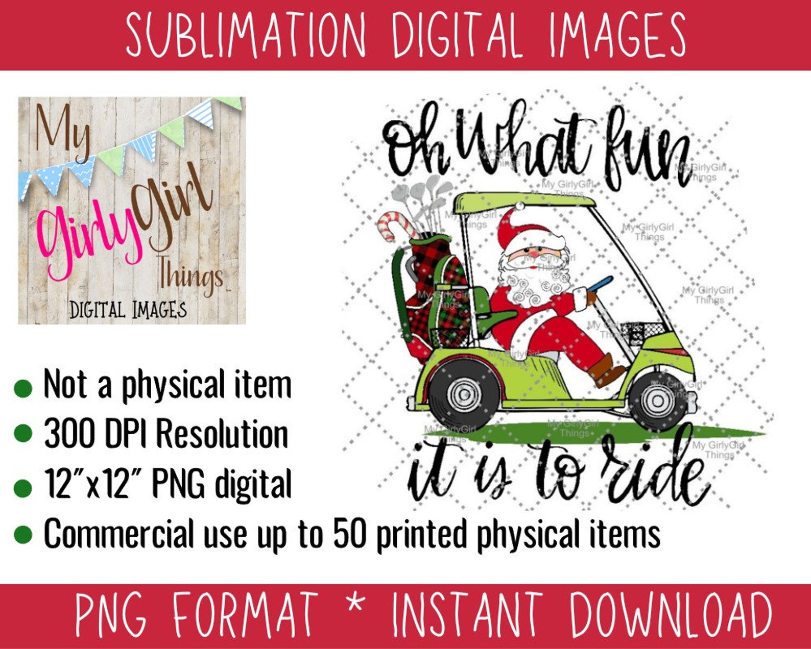 Santa Golf Cart Christmas DIGITAL Image, Png, Jpg, Oh What Fun It is to ...