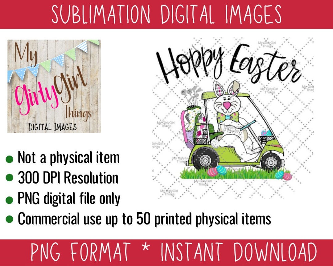 Golf Cart Easter Bunny Digital Image, Png, Jpg, Hoppy Easter, Golf ...