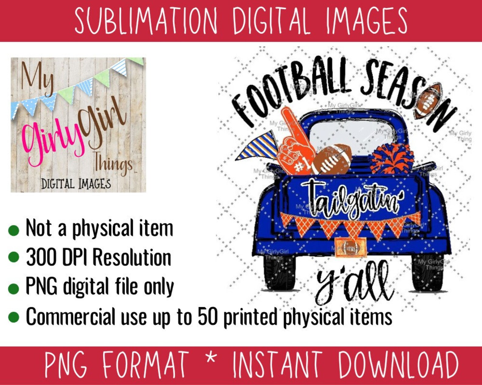 Blue and Orange Football Sublimation PNG , Tailgating , It's Game Day Y ...