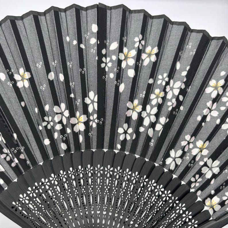 Black Sakura Fan, Silk Bamboo Fan, Floral Hand Fan, Pink Blossom Fan ...
