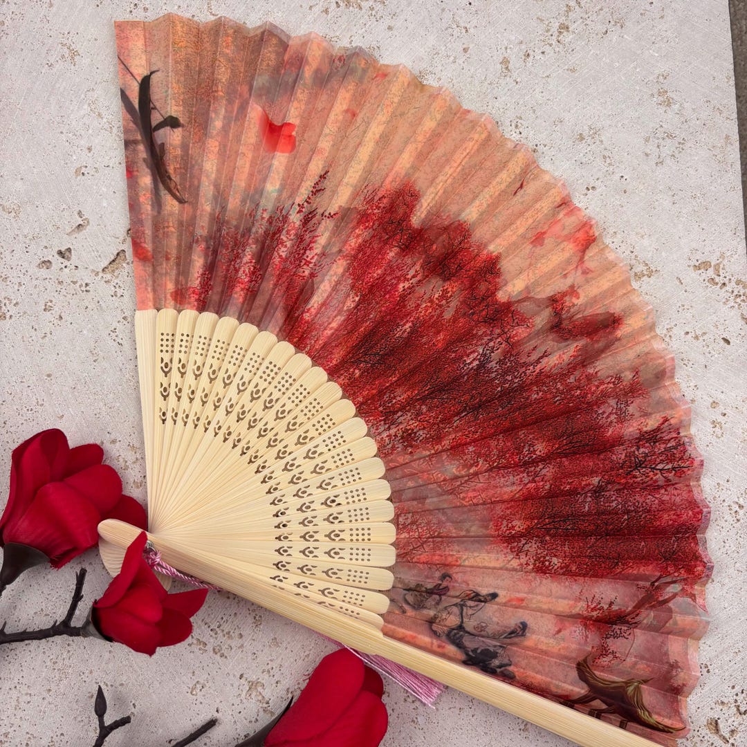Silk Pocket Fan, Bamboo Travel Fan, Vintage Folding Fan, Rustic Pocket ...