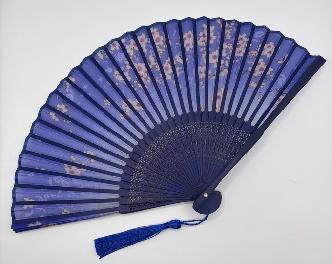 Blue Hand Fan, Floral Fan, Summer Fan, Blue Flower Fan, Vintage Fan ...