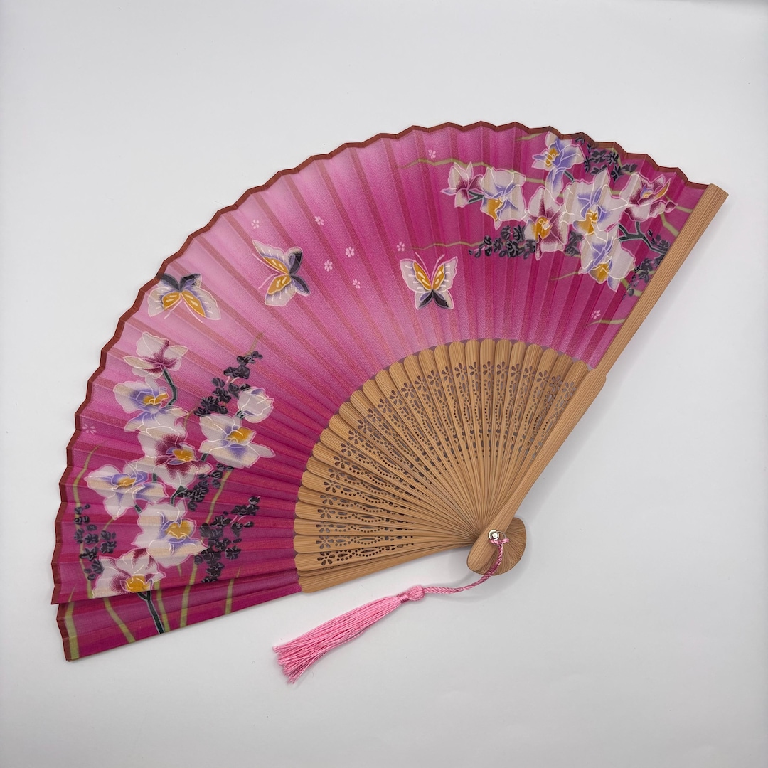 Pink Hand Fan, Floral Fan, Summer Fan, Pink Flower Fan, Vintage Fan ...