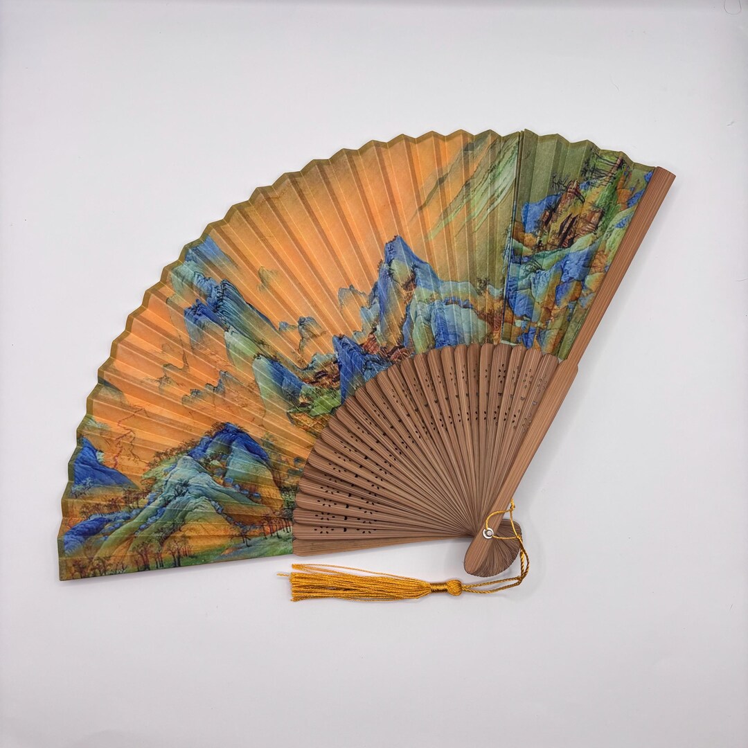 Sunset Fan, Mountain Fan, Nature Scene Fan, Scenic Hand Fan, Sunset Art ...