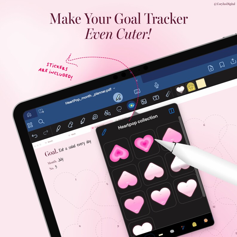 Heartpop Undated Planner, Pink Digital Planner, Goodnotes Planner, iPad ...