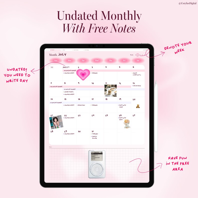 Heartpop Undated Planner, Pink Digital Planner, Goodnotes Planner, iPad ...