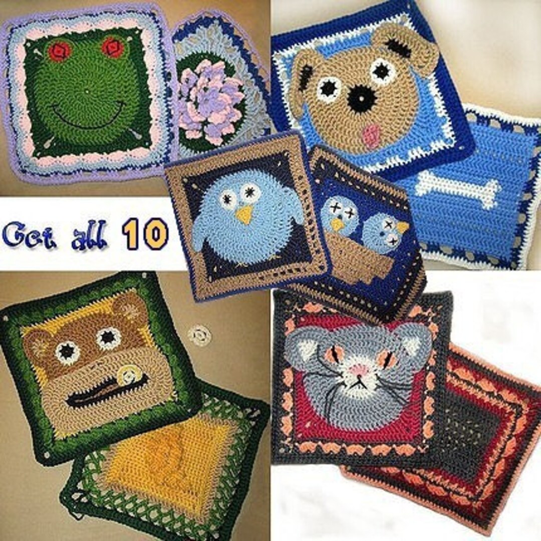 All 10 Animal Theme Granny Square Crochet PDF PATTERNS. Dog, Cat ...