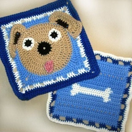 Ruff the Dog and Bone Granny Square Crochet PATTERN - Original - 2 ...