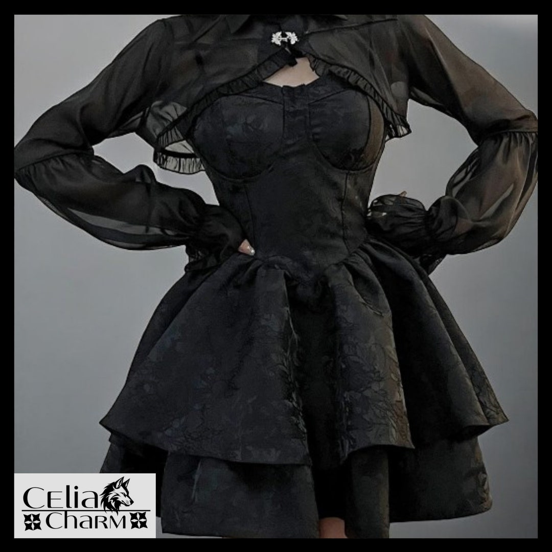 Black Gothic Lolita Dress Sexy Vintage Harajuku Two-piece Set Women's Halloween Cosplay Costume ...