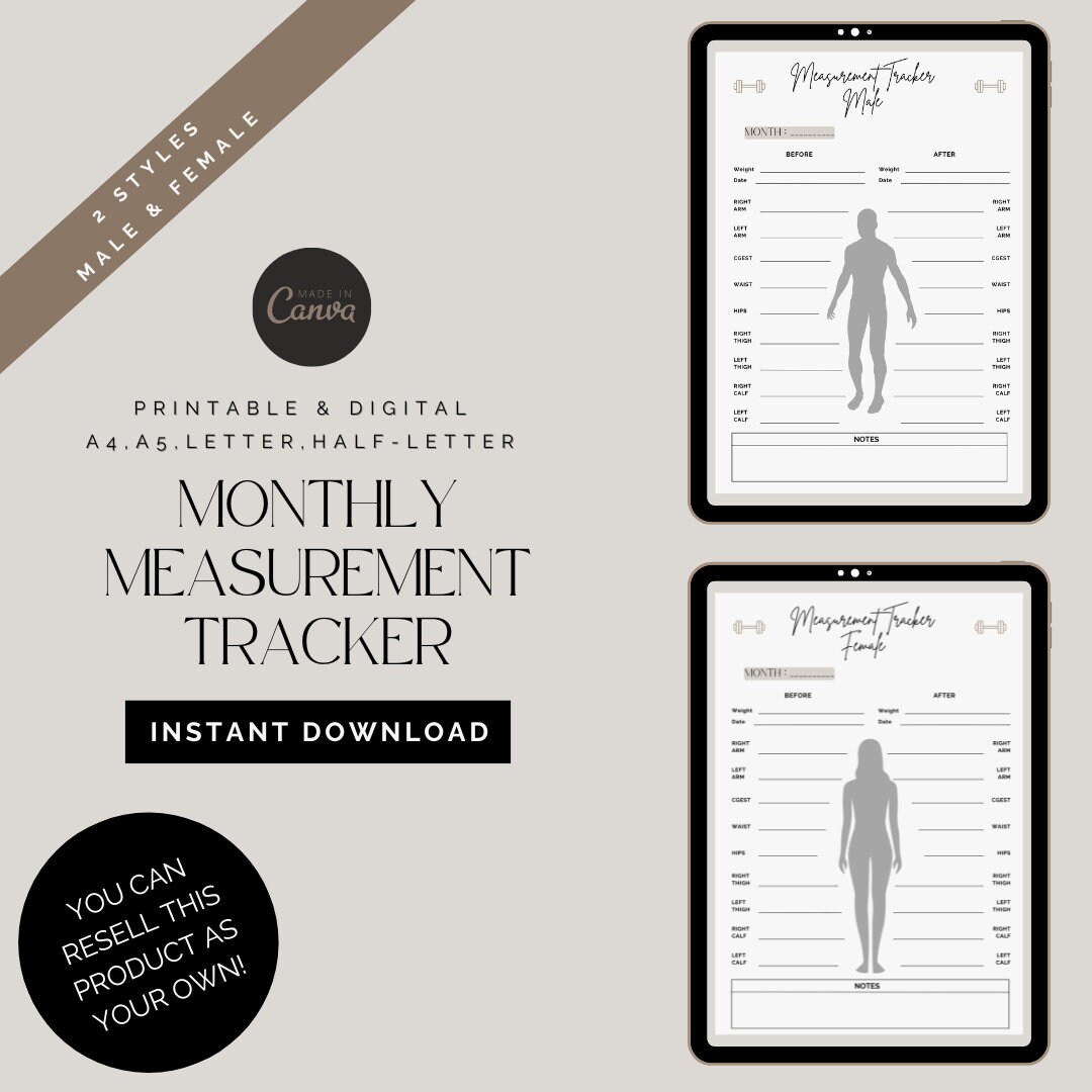 Monthly Measurement Tracker | Canva Editable Template | Fitness ...
