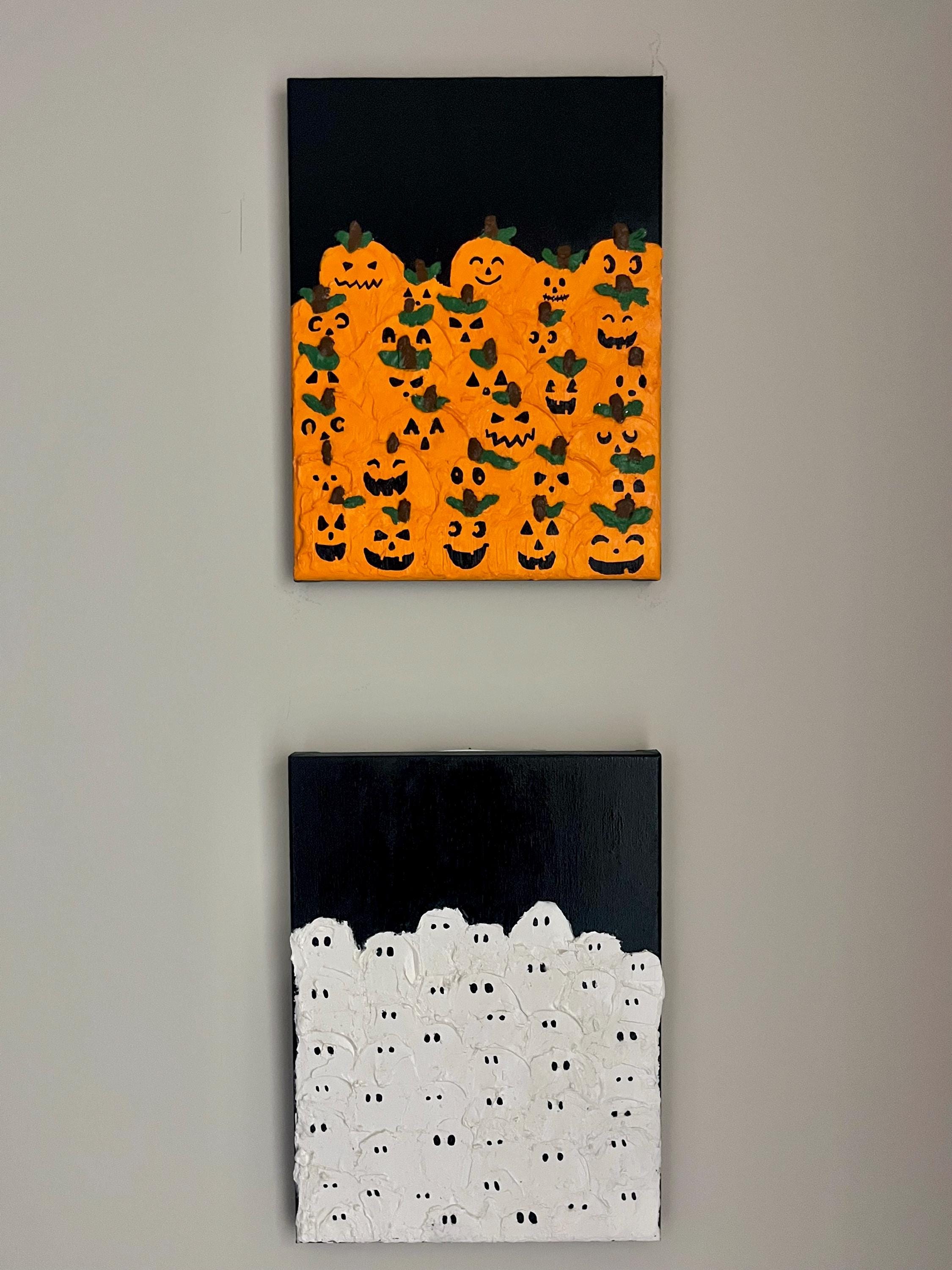 Handmade Halloween Ghost and Pumpkin Canvas Wall Art- 8inx10in - Etsy