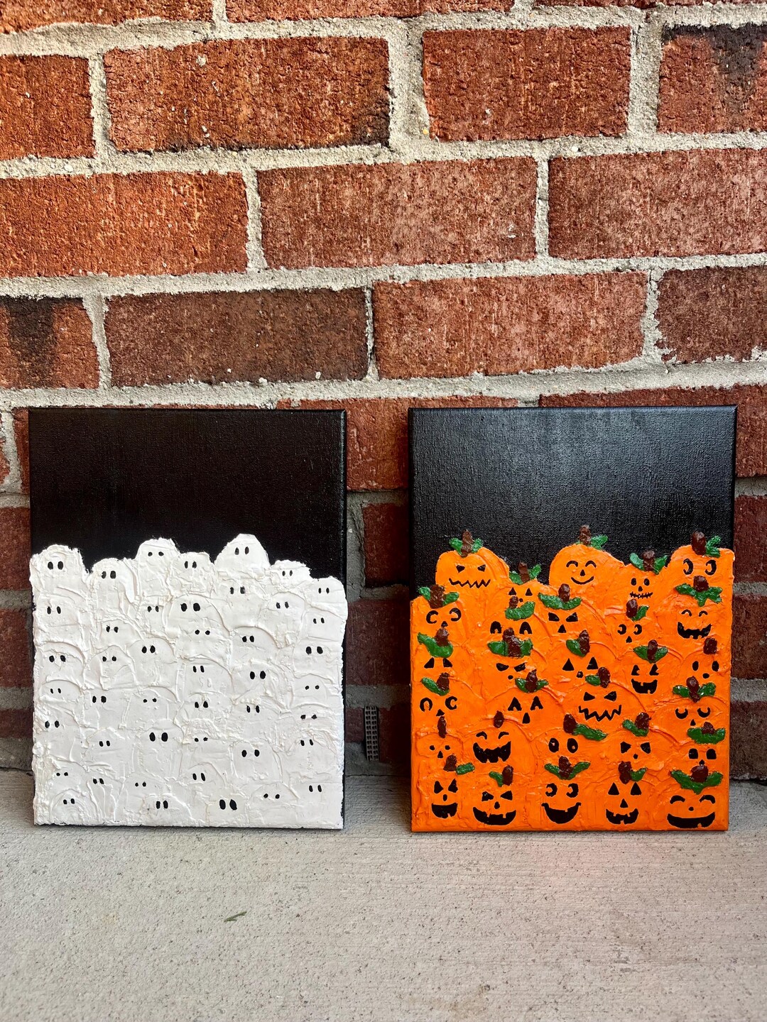 Handmade Halloween Ghost and Pumpkin Canvas Wall Art- 8inx10in - Etsy