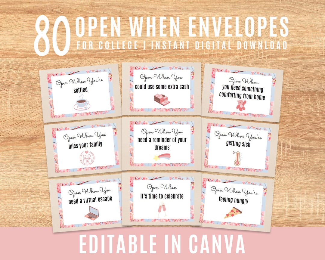 Printable Open When Envelopes for College Students, College Student ...