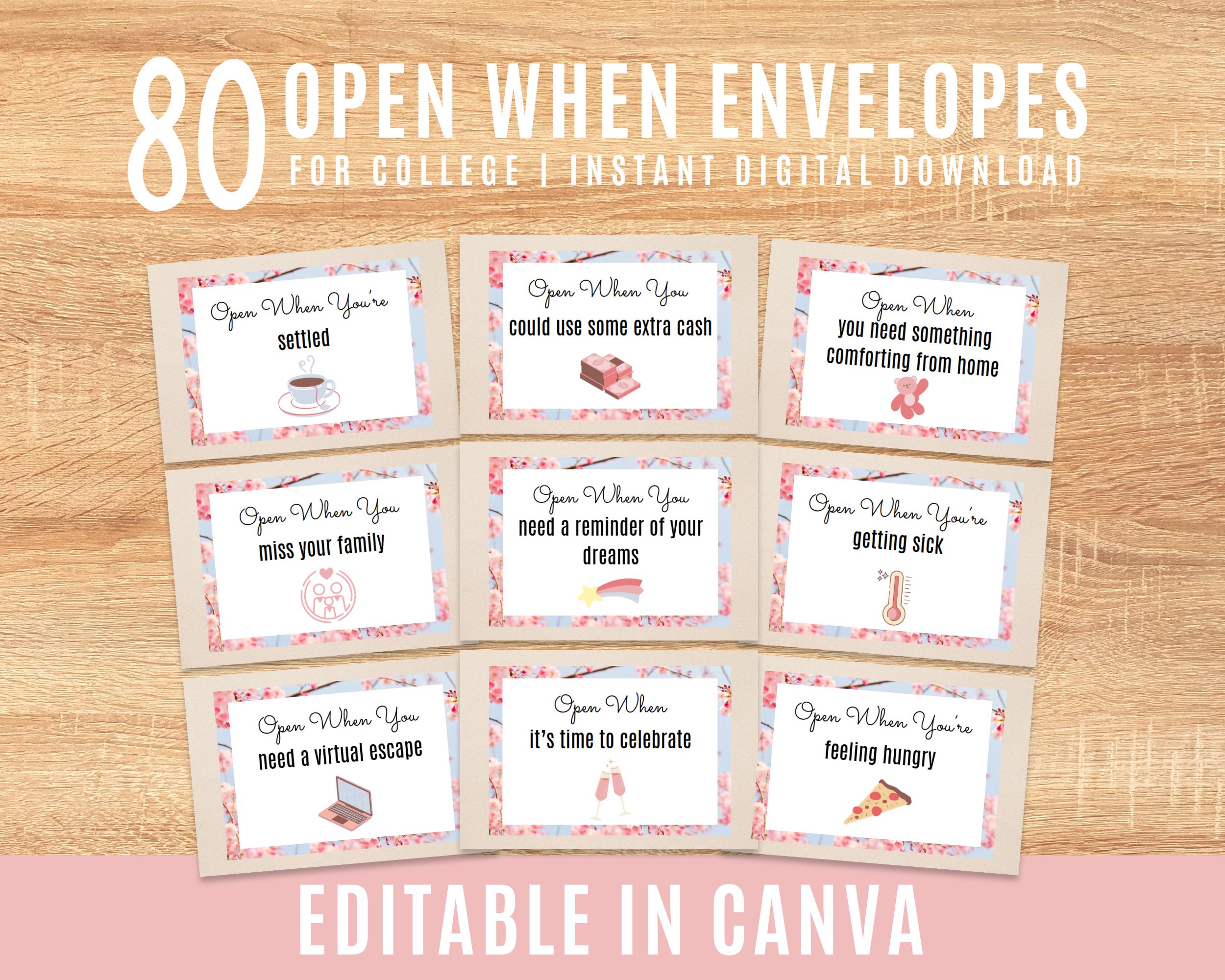 Printable Open When Envelopes for College Students, College Student ...