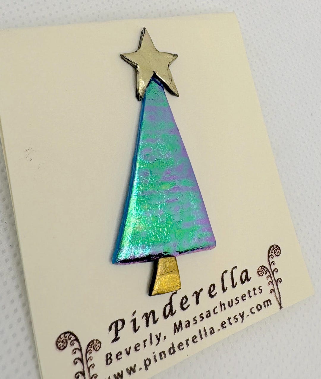 Christmas Tree Pin in Iridescent Green and Gold With Star Brooch - Etsy