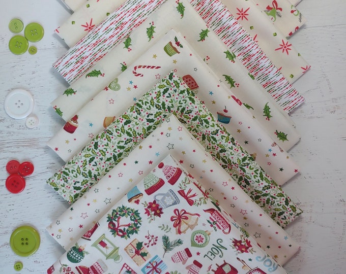 LOW VOLUME Christmas Fabric Bundle Off-white Red and Green Holiday ...