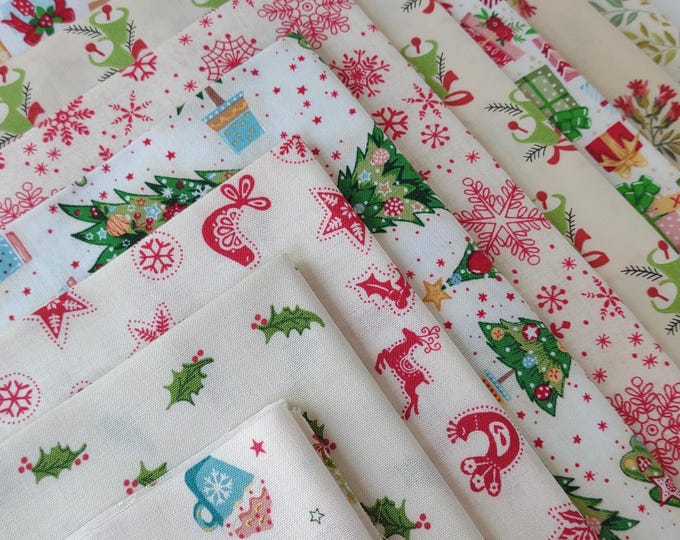 LOW VOLUME Christmas Fabric Bundle Red and Green Holiday by Andover ...