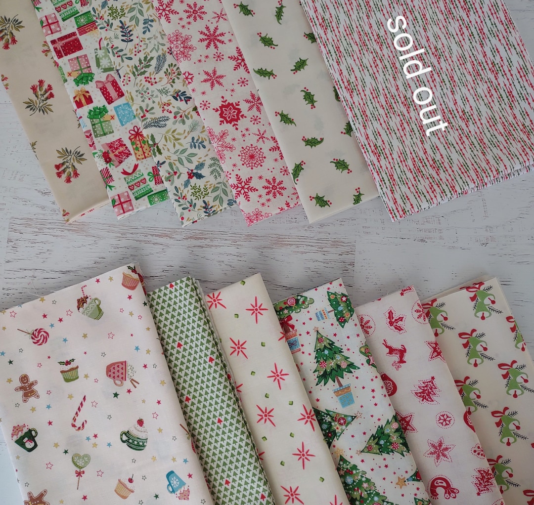 LOW VOLUME Christmas Fabric Bundle Red and Green Holiday by Andover Makower UK Fabrics 11 Fat ...
