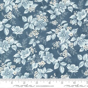 CASCADE 3 Sisters Moda Fabrics Blue Navy Beige White Floral Fabric ...