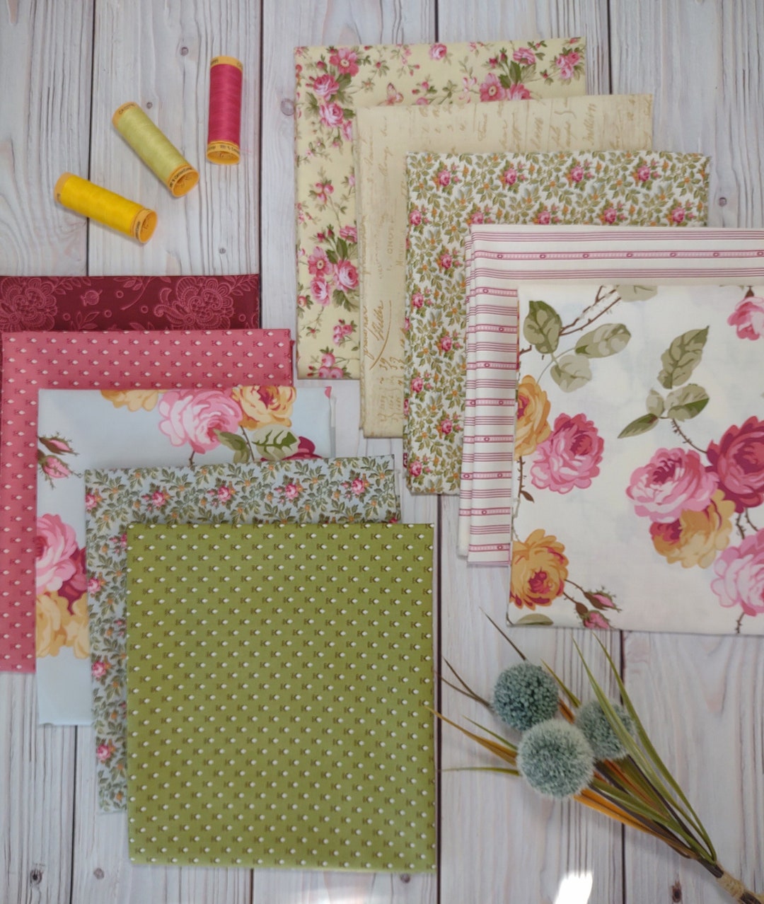 FRENCH MILL by Andover Fabrics Rose Floral Cotton Quilt Fabrics ~ 10 ...