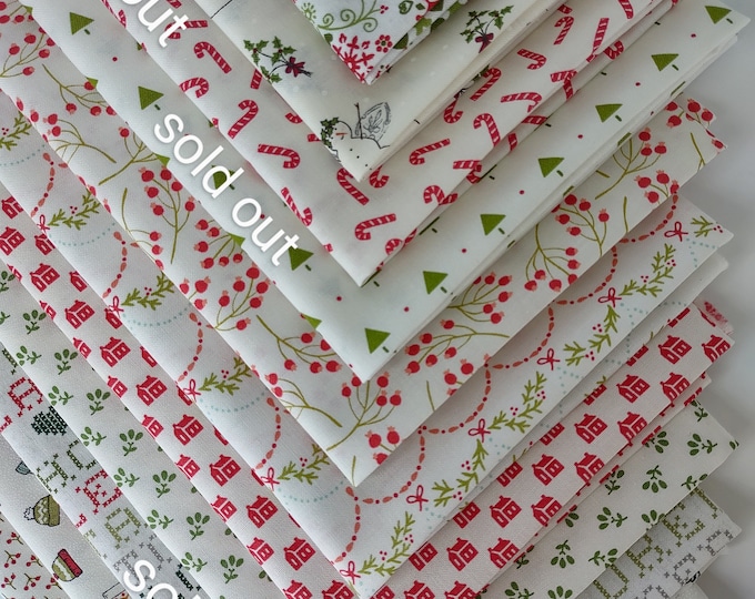 LOW VOLUME Christmas Fabric Bundle in White Moda Fabrics - 8 Fat ...