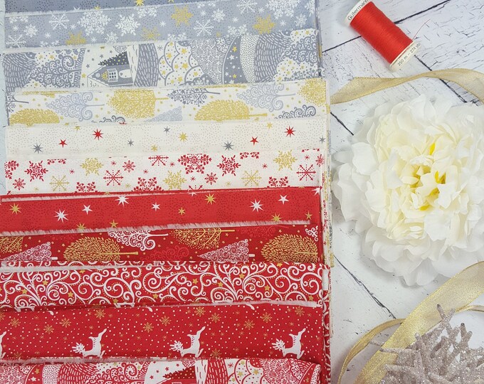 SCANDI Scandinavian Nordic Christmas Fabric Red Gray White Gold Andover ...
