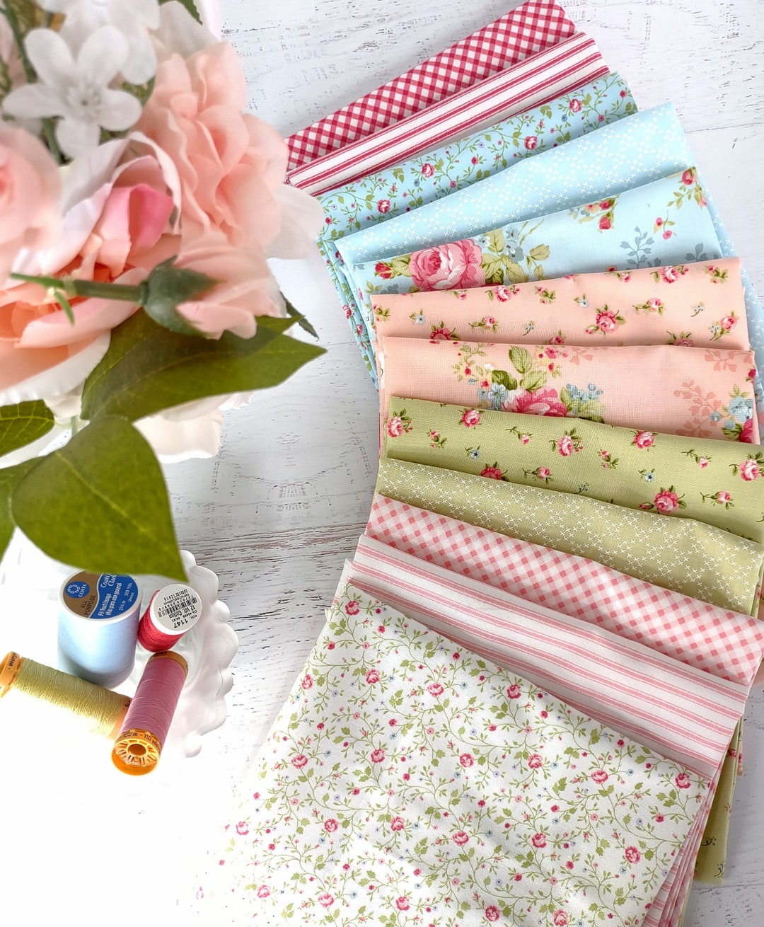 ELLIE by Brenda Riddle Moda Fabric Shabby Chic Cotton Soft Pastel Pink ...