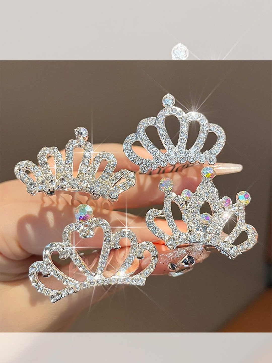 4pcs Children's Rhinestone Crown Hair Comb Princess High-end Tiara ...