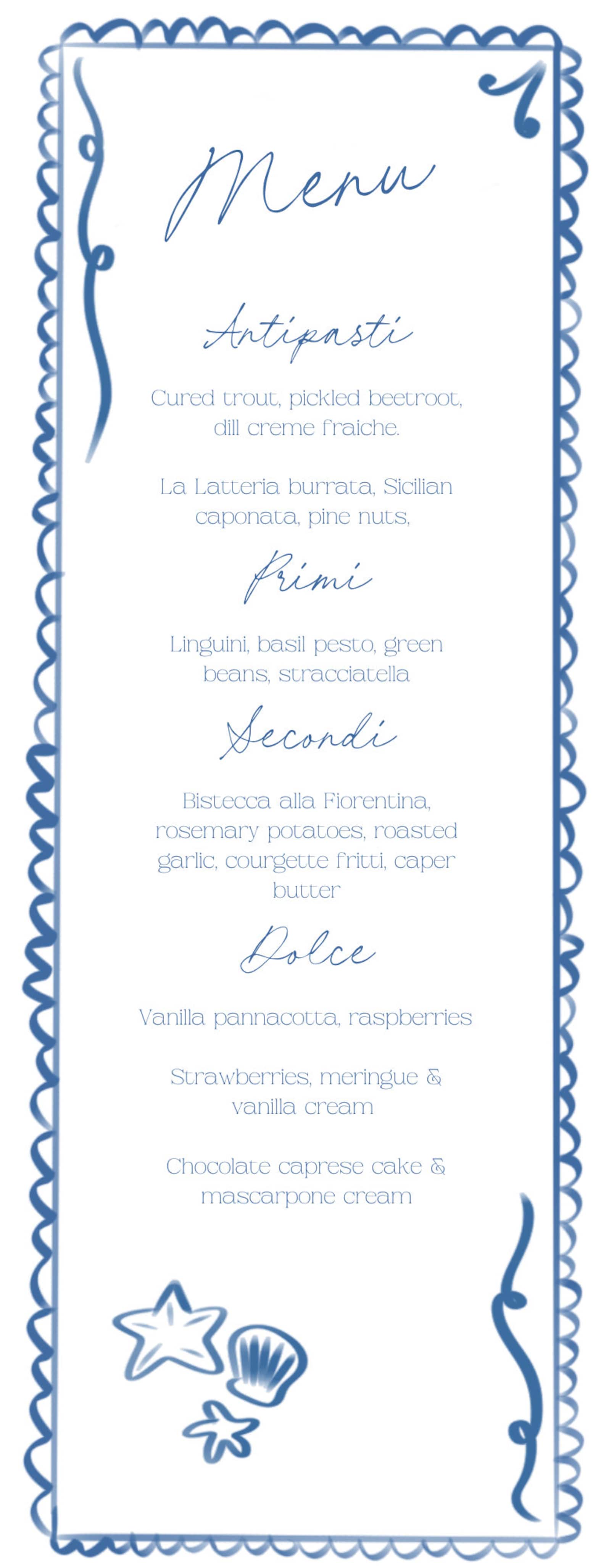 Editable Italian Ripple Style Menu Template - Blue Colourway - Double ...