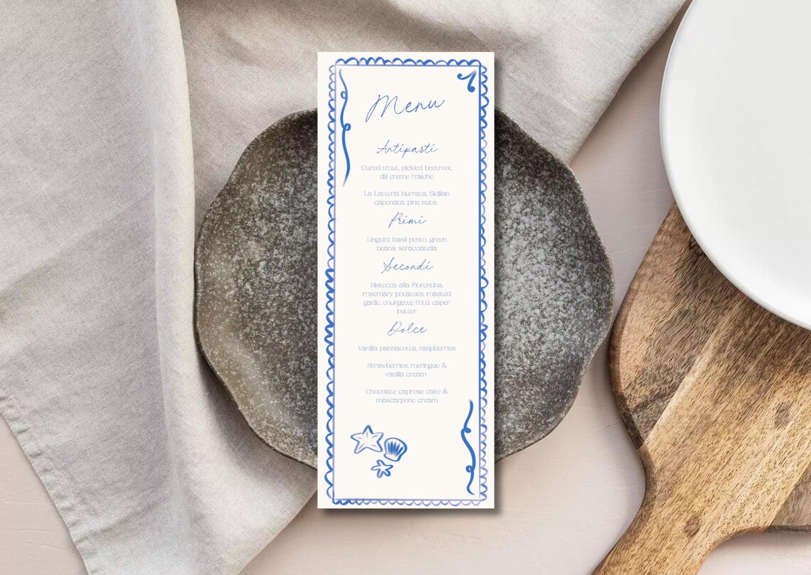 Editable Italian Ripple Style Menu Template - Blue Colourway - Double ...