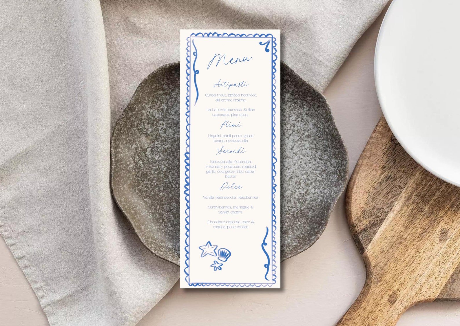 Editable Italian Ripple Style Menu Template - Blue Colourway - Double ...