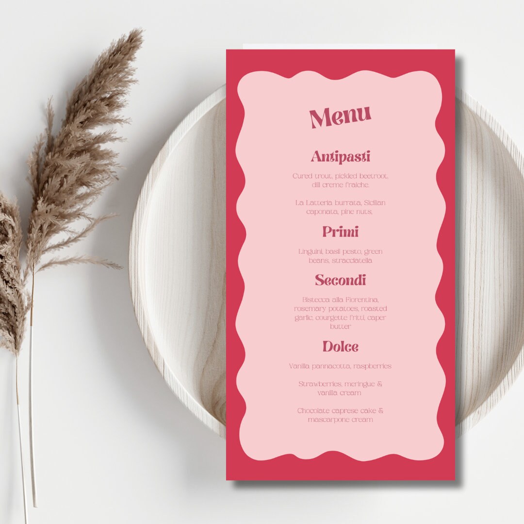 Pink Wavy Menus - Editable Canva Template - Hen Do / Wedding - Funky ...