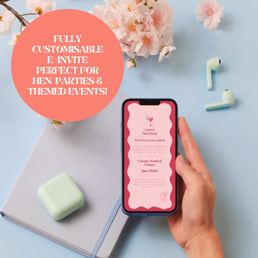 Editable Hen Party E-vite Template | Wavy Pink Theme | Customisable ...