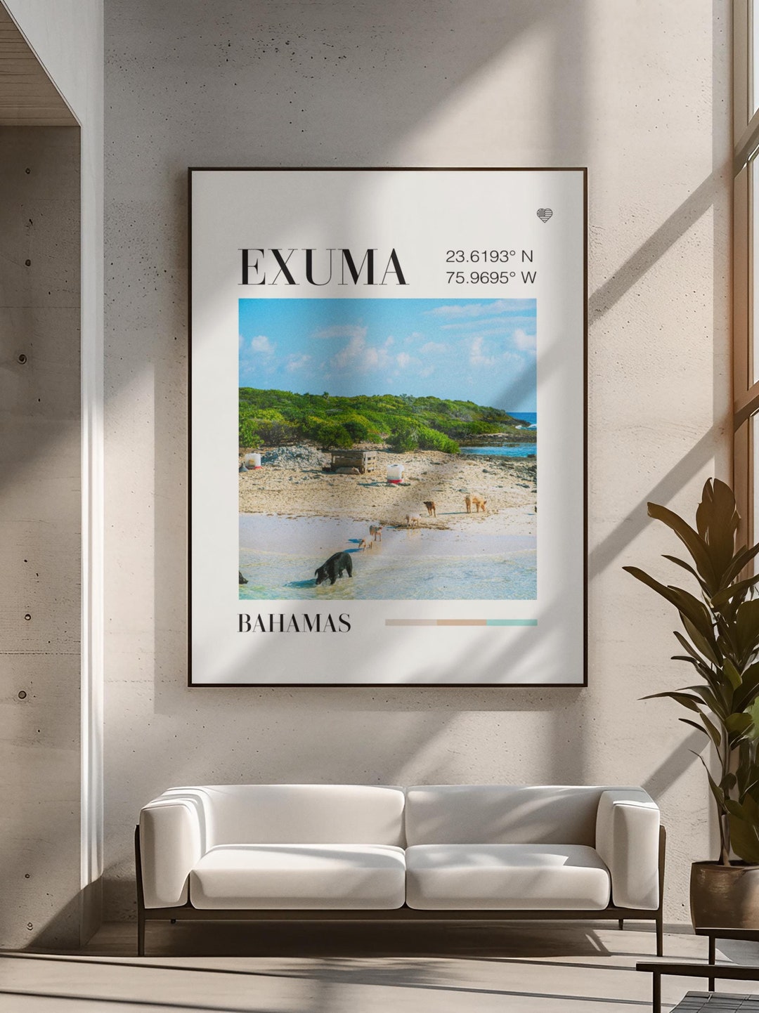 Exuma Bahamas Swimming Pigs Fine Art Travel Design Print Premium Framed Canvas Tropical Wildlife ...