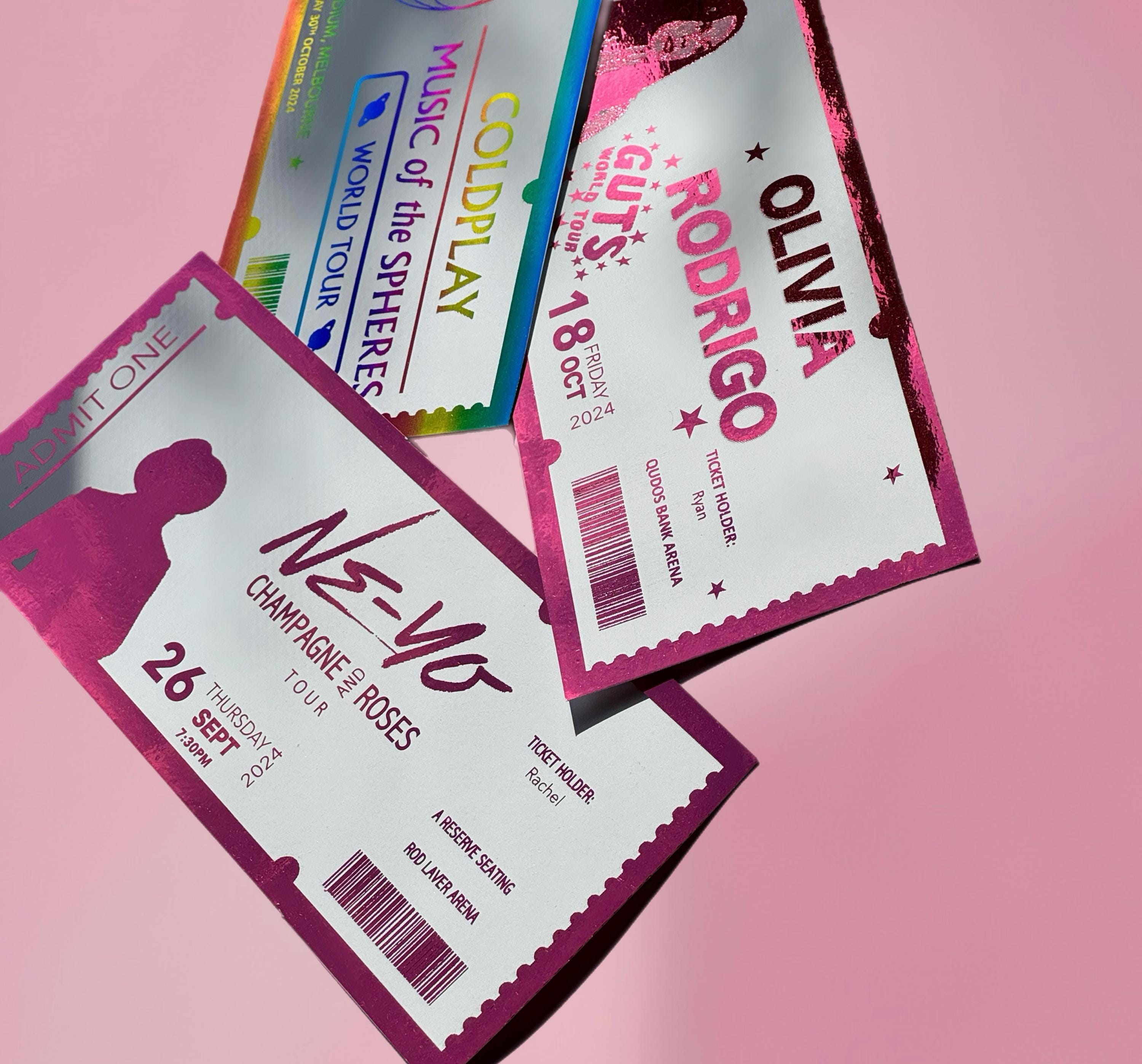 FOIL CONCERT TICKETS, Customised Fake Foil Concert Tickets - Etsy