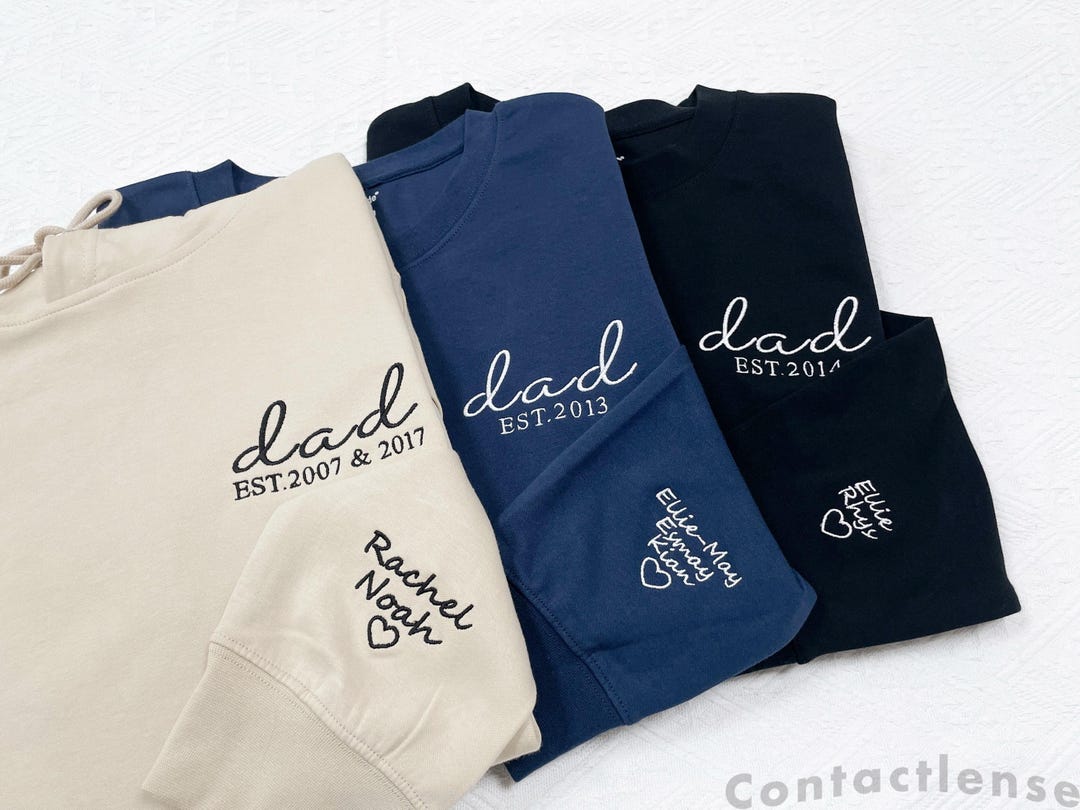 Custom Dad Est Embroidered Hoodie Sweatshirt With Kids Name on Sleeve ...